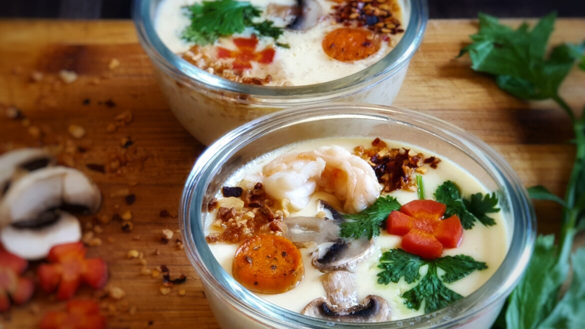 Chawanmushi – Japanese steamed egg custard with Shrimp – Reetika Mitra
